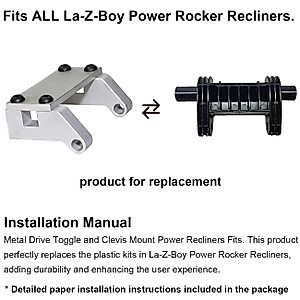 Upgrade Metal Drive Toggle and Clevis Mount 4 Plastic Deformable Bushings for La-Z-Boy/LazyBoy/La Z Boy/Lazy Boy Power Recliners
