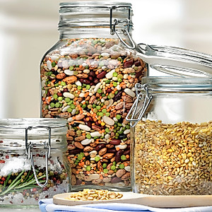 Bormioli Rocco Fido, 2 Pack, 33.75 Oz. Food Storage Glass Jars, Airtight Rubber Seal & Glass Lid, with Stainless Wire Clamp, Mason Jar, Made in Italy