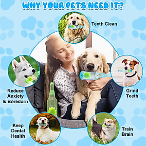 Aerbee 2Pcs Crunchnplay Bottle Toy for Dogs, Interesting Squeaky Dog Toys, 7.7" Rubber Water Bottle Toys with Tennis Ball, Outdoor Interactive Dog Toys Dogs Dental (Blue & Green)