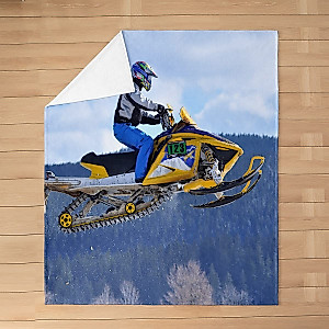 Snowmobile Pattern Fleece Throw Blanket Kids,Winter Extreme Sports Flannel Fuzzy Blanket for Bed Sofa Couch,Sports Theme All Season Bed Blanket Breathable Plush Blanket Room Decor 40"x50"
