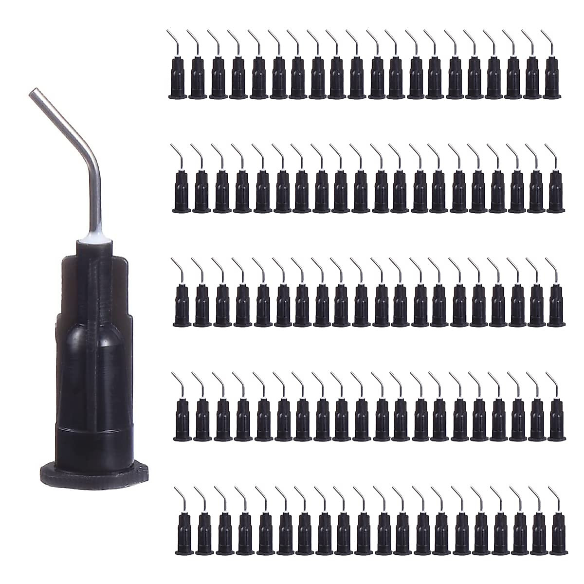 Blunt Tip Needle, 100 Pcs 20G Black Bent Dispensing Tips, Flow Dispensing Needle Tips, Disposable Dental Irrigation Fluid Needle Tips for Oil or Glue Applicator