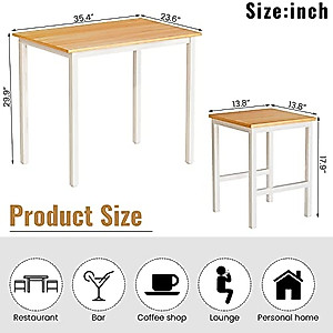 Lamerge Small Kitchen Table Set for 2, Industrial Dining Breakfast Table and 2 Stools, 3 Pieces Dining Table Set for Dining Room, Living Room, Apartment, Small Space (Beige)