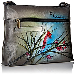 Anna by Anuschka Women's Genuine Leather Medium Crossbody with External Zipper Pocket | Hand Painted Original Artwork | Northern Cardinal
