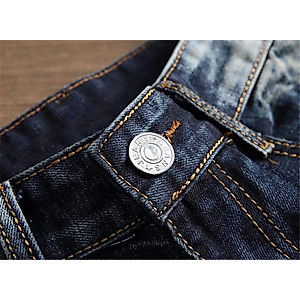 AITITIA Men's Biker Zipper Deco Washed Straight Fit Jeans (30W x 31L, Dark Blue)