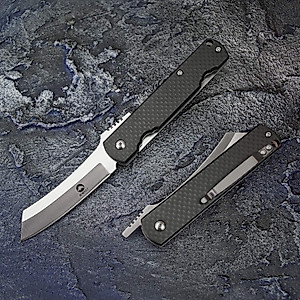 NEWOOTZ Handmade Higonokami Razor Folding Pocket Knife with Clip and Sheath,3in D2 Steel Blade,Carbon Fiber Liner Lock Handle EDC Knives for Men