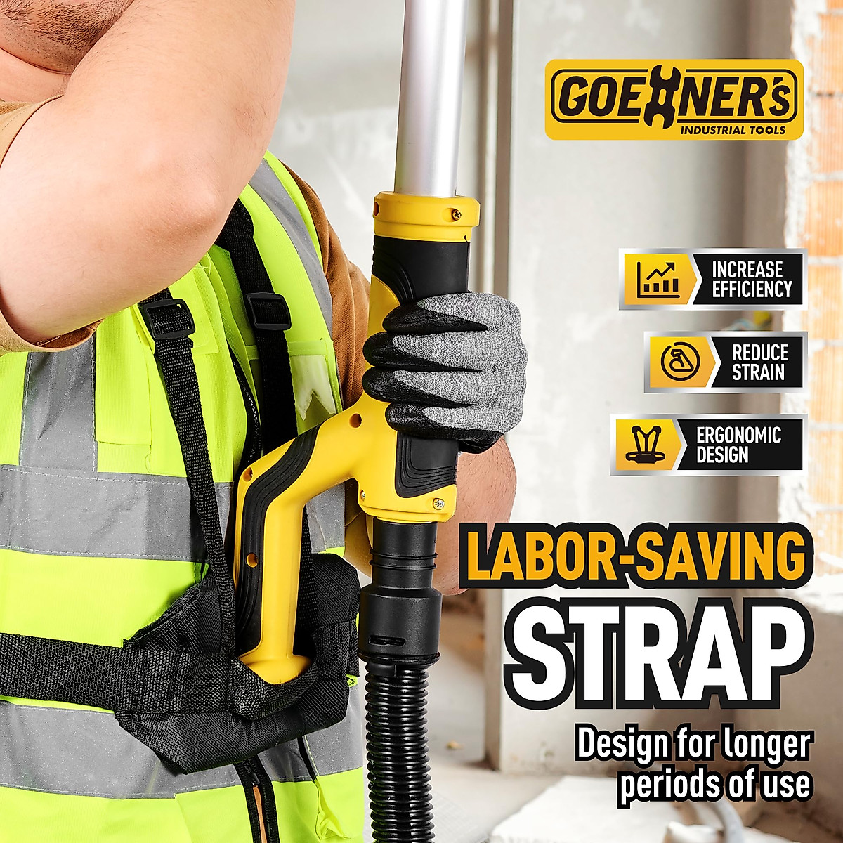 Drywall Sander with Labor-Saving Strap, Electric Sander for Drywall with Vacuum Attachment, Auto Dust Absorption, 7 Variable Speed 500-1800RPM, 26' Power Cord, Power Ceiling Sander for Popcorn Ceiling