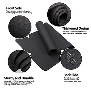 Attraction Design Yoga Mat Non Slip Exercise Mat Extra Thick Workout Mat for Yoga, Eco Friendly Exercise Yoga Mat High Density Fitness Pilates Mat with Carrying Strap, 72x 24x 6mm (Black)