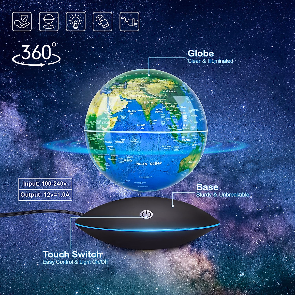 Flagest Magnetic Levitation Floating Globe Rotating Globe - Touch Control and Gradient Night Light Color Globes- Birthday Anniversary Item(6 Inches Globe)
