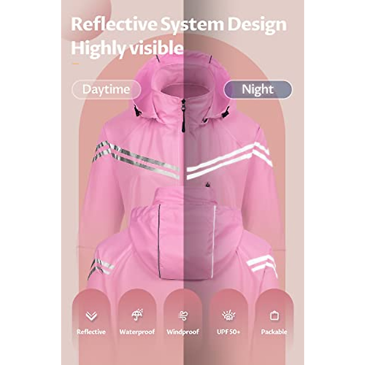 CREATMO US Women's Packable Waterproof Rain Gear Cycling Jackets Running Raincoats Lightweight Packable Windproof Windbreaker Pink M