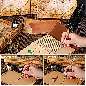 Quill Pen and Ink Set,Calligraphy Pen Set and Wax Seal Kit,3 Dip Pens with 6 Bottles of Colored Ink,17 Calligraphy Nibs in a Storage Box,Fun Feather Pen Calligraphy Gift (Black)
