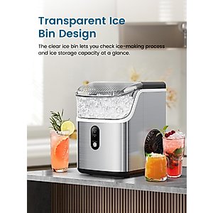 COWSAR Nugget Ice Makers Countertop, Soft Chewable Crushed Ice Maker Machine, Portable Pebble Ice Maker Countertop, 34Lbs/Day, Self-Cleaning, One-Button Operation Ice Machine for Home Kitchen Party