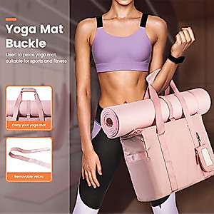 MACWE Pink Tote Bag for Women with Yoga Mat Buckle - Large Laptop Tote Bag with Computer Sleeve - Water-resistant Handbag for Work, School and Gym ( Pink )