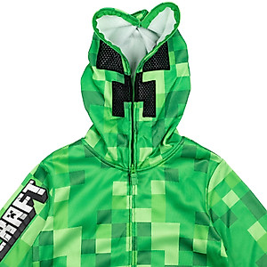 Minecraft Creeper Little Boys Fleece Zip Up Hoodie with Mesh Cosplay Hood Mask Green 4