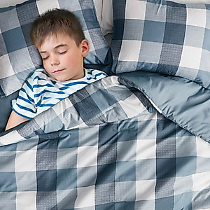 Hyde Lane Plaid Twin Comforter Set for Teen, Farmhouse Comforter Twin Size Bed, Blue and White Comforter, Grid Buffalo Lightweight 3 Pieces Bed Sets Includes 1 Comforter, 1 Shams (66 x 90 Inch)