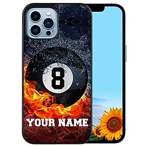 Personalized Billiard Balls Name Number On Water Fire Design Rubber Cover Phone Case for iPhone15 14 11 12 13 PRO MAX XR XS MAX 8 PLUS 6S PLUS Custom Billiard Phone Case