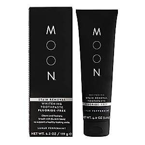 MOON Stain Removal Whitening Toothpaste, Fluoride-Free, Lunar Peppermint Flavor for Fresh Breath, for Adults 4.2 oz