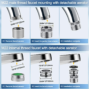 2 Pack Faucet to Hose Adapter with Aerator, Sink to Garden Hose Adapter, Faucet Adapter to Garden Hose for Kitchen and Bathroom, Hose Attachment to Sink, 3/4" GHT Thread Chrome