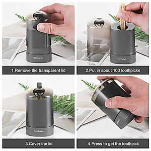 TRTRin Toothpick Dispenser-With Bamboo Wooden Toothpicks [600 Count], Pop-Up Automatic Toothpick Holder Dispenser, for Kitchen Restaurant Sturdy Safe Container Grey toothpick holder.