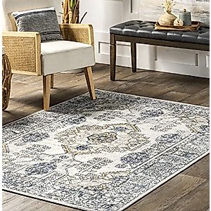 nuLOOM Evanna Faded Medallion Machine Washable Area Rug, 7' 10" x 10', Beige