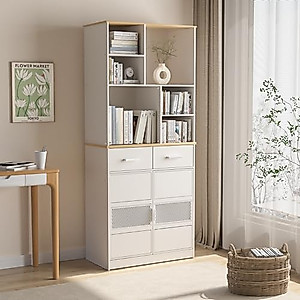 VECELO 72" Tall Kitchen Pantry Storage Cabinet with Doors & Shelves & 2 Drawers Freestanding Buffet Hutch with | Microwave Stand | Cupboard for Dining Room