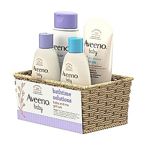 Aveeno Baby Mommy & Me Daily Bathtime Gift Set Including Baby Wash & Shampoo, Calming Baby Bath & Wash, Baby Moisturizing Lotion & Stress Relief Body Wash for Mom, Soap-Free, 4 Items