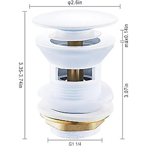 BHYTAF Sink Basin Plug Drain White Luxury Sink Pop Up Drain Stopper Basin Bathroom Lavatory Kitchen Bathtub Accessories Cap Washbasin Plug Brass