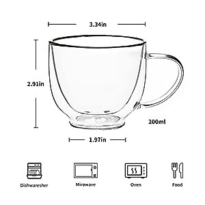 Douria Double Walled Glass Coffee Mugs, Clear Espresso Cups, Coffee tea Mugs Set, Iced Coffee Cup, Glass Mugs for Hot Beverages, Premium Glasses Set, Each 200ml (7Ounces./Set of 2)