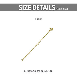 14K Yellow Gold 3 Inch Necklace Extender Safety Chain, Durable Removable Extenders With 3 Small Circle Ring Jewelry for Gold Necklace Bracelet, Adjustable Chain Set