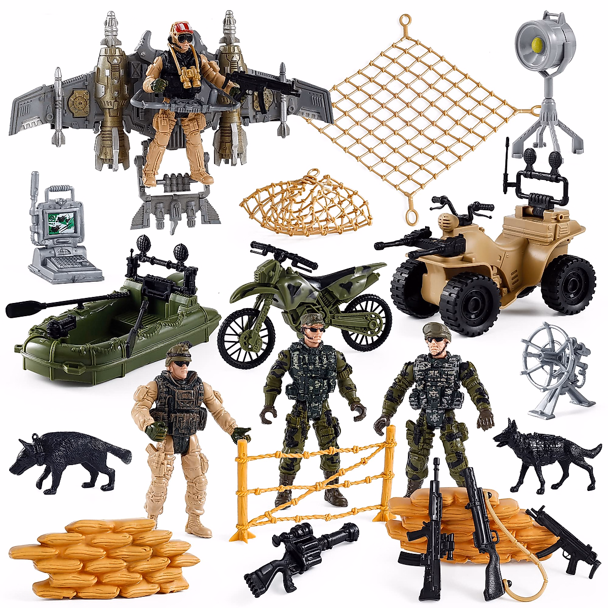 US Army Men Action Figures Play Set,Toy Soldiers with Military Weapons Accessories for Kids Boys