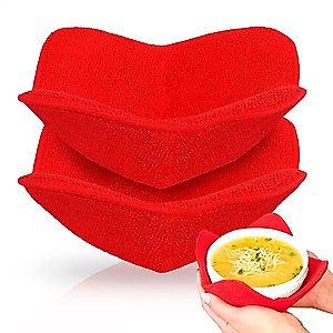 ULVEOL Set of 2 Red Microwave Bowl Cloth Hot Pads Pot Holders Hot Pad Pot Holder Microwavable Bowl Cozies for Food, Ooma, Ramen Bowl Cozy or Soup Koozie, Good Kitchen Accessories, Gadgets