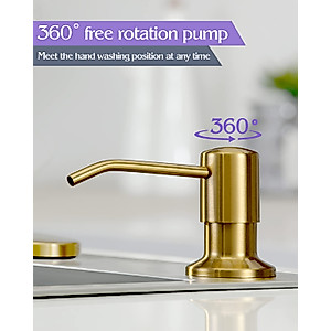 Hoanmpy Soap Dispenser for Kitchen Sink Brushed Gold, Built in Stainless Steel Kitchen Soap Dispenser, Refill from The Top,in Counter Kitchen Sink Soap Dispenser,17 oz