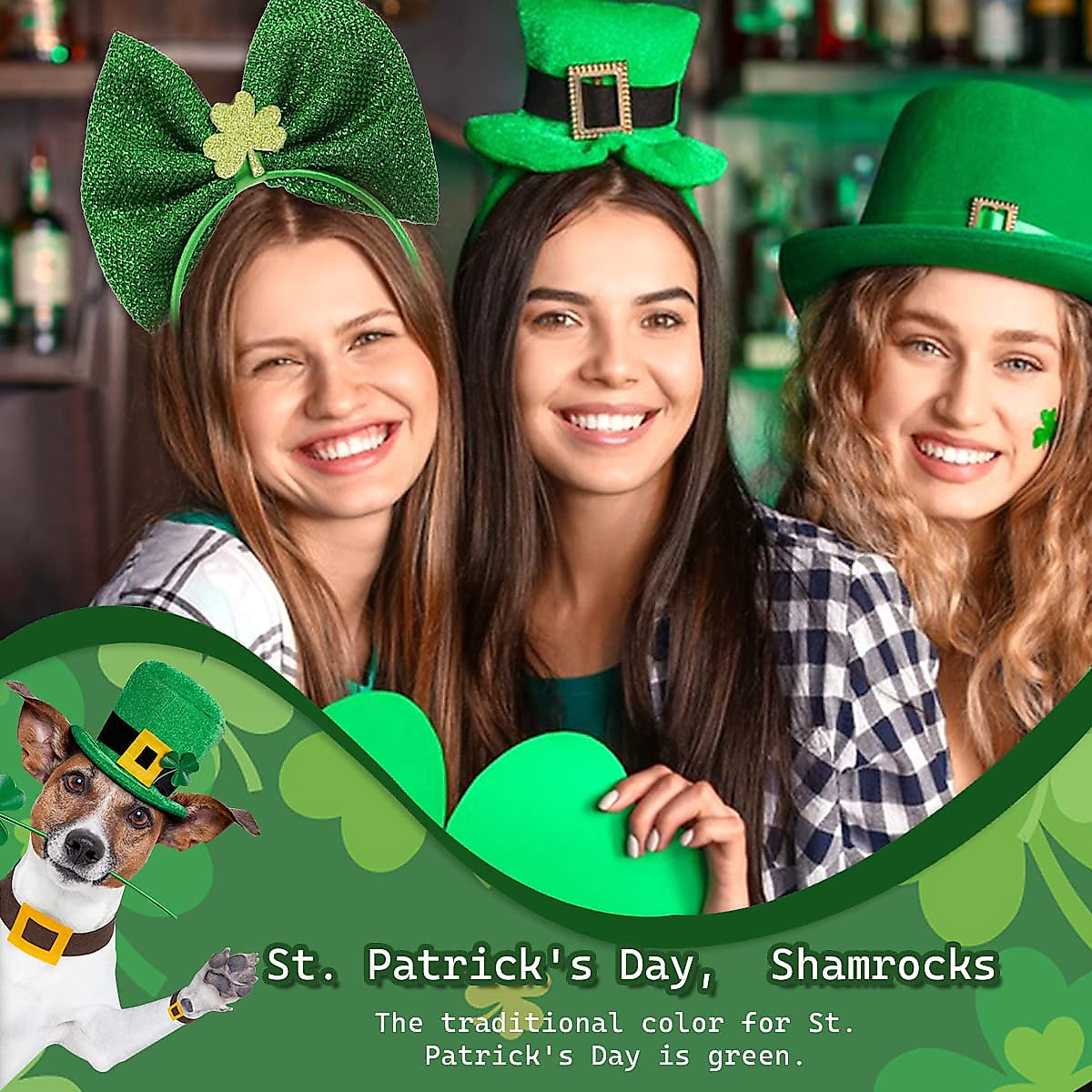 BELSITA St.Patrick’s Day Headbands Shamrock Hair Hoop Green Glitters Bows Shamrock Head Boppers for St.Patrick’s Day Party Hair Accessories Lucky Hairbands Irish Costume Party Gifts