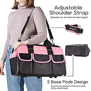 REXBETI 219-Piece Pink Tool Set, Ladies Hand Tool Set with 16 inch Tool Bag, Women Home Repairing Tool Kit, Large Mouth Opening Tool Bag with 19 Pockets, Perfect for Home Maintenance and Daily Use