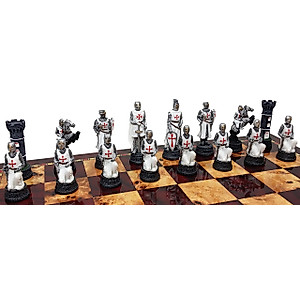 Medieval Times Crusades Knight Blue and White Set of Chess Men Pieces Hand Painted With Maltese Cross - no Board