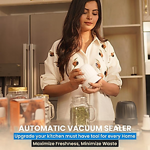 Electric Mason Jar Vacuum Sealer Kit, 3-in-1 Strong Suction, Handheld Rechargeable Sealer for Wide and Regular Mouth Mason Jars, Vacuum Bags, Jar Vacuum Sealer for Food Storage, Canning (White)