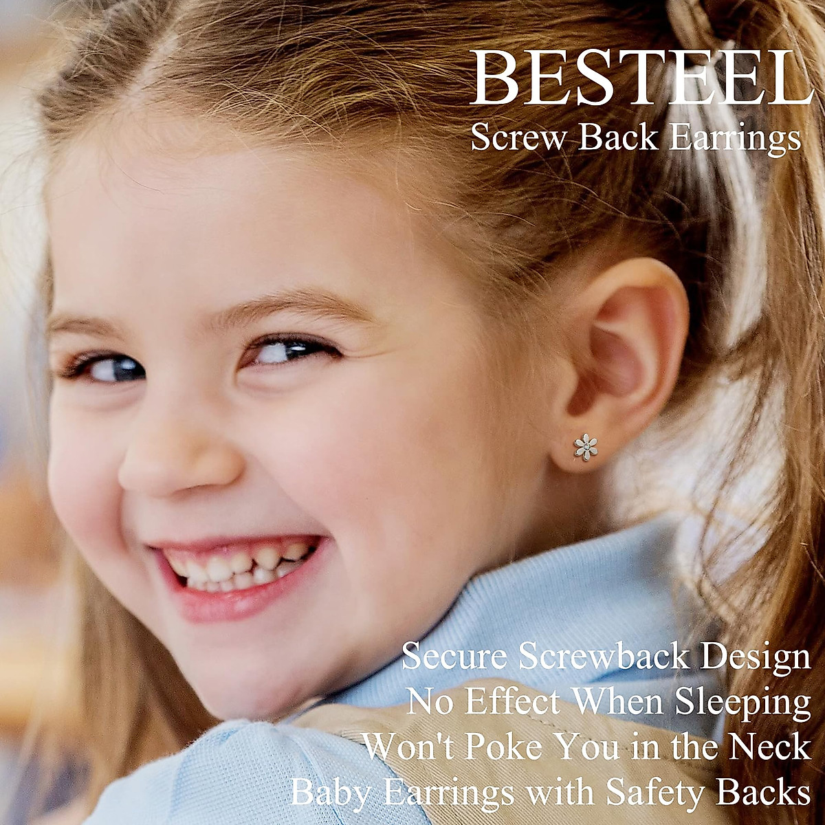 BESTEEL 12 Pairs Hypoallergenic Screw Back Earrings for Girls Women CZ Ball Surgical Stainless Steel Stud Earrings Set Cute Star Flower Screwback Earrings Mix Age: over 3 years old