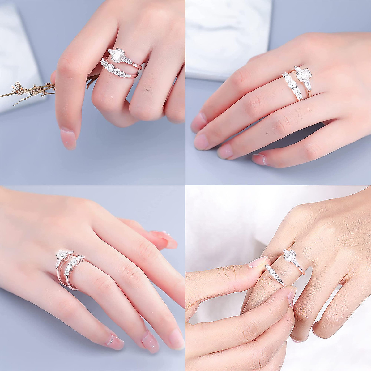 MOOSEA Moissanite Engagement Rings for Women, D Color VVS1 Clarity Lab Created Simulated Diamond Wedding Rings 14K White Gold Vermeil Moissanite Rings for Women Trendy Moissanite Jewelry Gifts