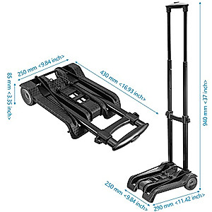 SEHOI Black Folding Hand Truck, 110 Lbs Capacity 2 Wheels Heavy Duty Solid Construction Trolley, Portable Fold Up, Luggage Cart for Luggage, Shopping, Moving