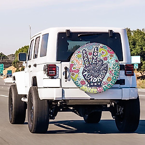 KiuLoam Floral Peace Sign Gesture Spare Tire Cover Polyester Universal Sunscreen Waterproof Wheel Covers for Trailer RV SUV Truck and Many Vehicles (17" for Diameter 31"-33")