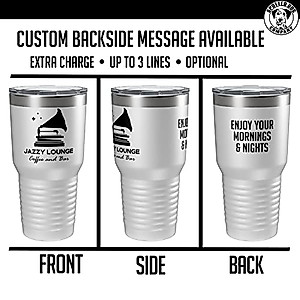 Personalized 30oz (17 Colors) Printed Insulated Stainless Steel Powder Coated Tumbler with Lid - Custom Promotional Items with your Logo - Bulk Company Small Business Party Favors (White)