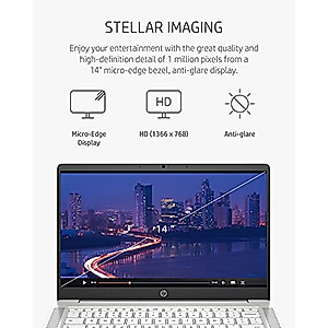 HP Chromebook 14 Laptop, Intel Celeron N4000 Processor, 4 GB RAM, 32 GB eMMC, 14” HD Display, Chrome, Lightweight Computer with Webcam and Dual Mics, Home, School, Music, Movies (14a-na0021nr, 2021)