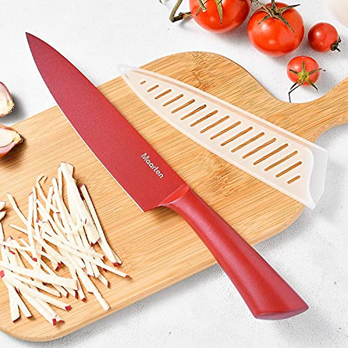 Maarten Kitchen Knives Set - 4 Piece Stainless Steel Chef Knife Set with Sheath - Boxed Knife Sets Gifts for Family (Red)