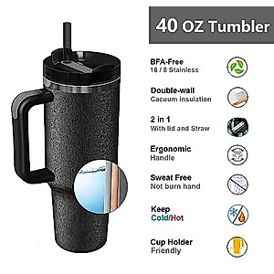AFINSEA 40oz Tumbler with Handle,Insulated Tumbler with Lid and Straw,Double Wall Vacuum Stainless Steel Travel Mug Iced Coffee Car Cup for Hot and Cold Beverage(Night)