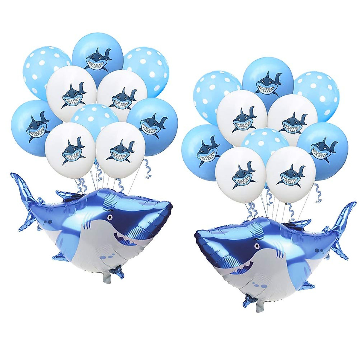 SAKOLLA Set of 22 Shark Theme Party, 2 x 37" Large Shark Foil Balloons and 20 x 12" Shark Latex Balloons