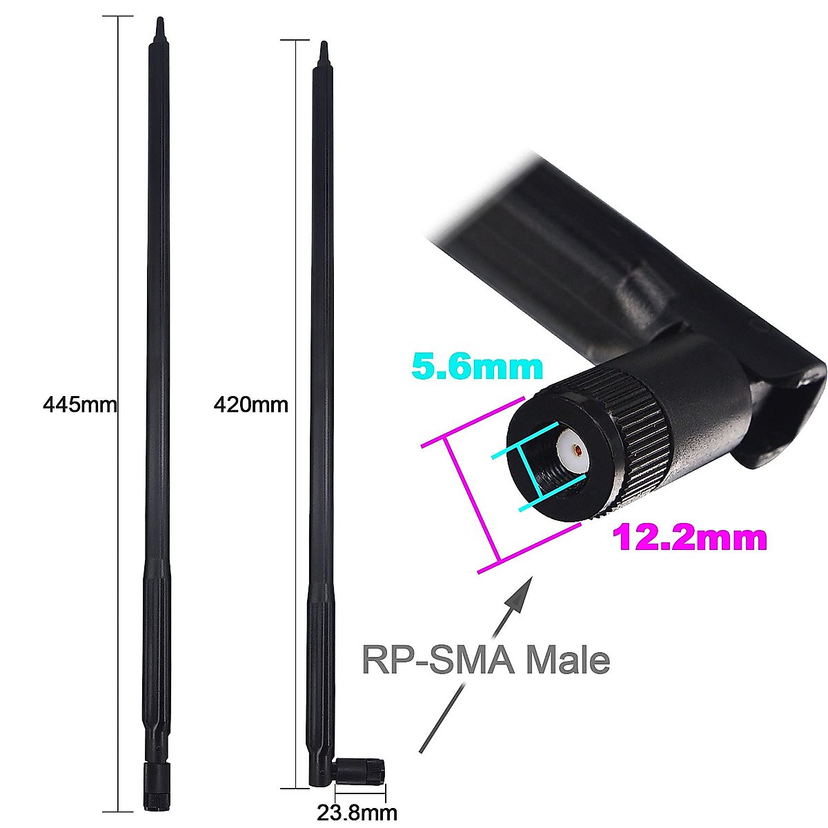 1.3FT 2PCS 12dbi WiFi Bluetooth Antenna Omni Directional Antenna 2.4GHz RP-SMA Male Long Range for WiFi Router Wireless Network Devices Desktop PC USB Adapter PCI PCIe Cards PC Camera WiFi 6 Adapter