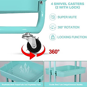 Baby Diaper Caddy Organizer Metal Rolling Storage Cart on Handle 3-Tier Rolling Mobile Utility Cart Movable Storage Organizer with Wheels Multifunction Newborn Essentials Cart Easy Assembly(Blue)