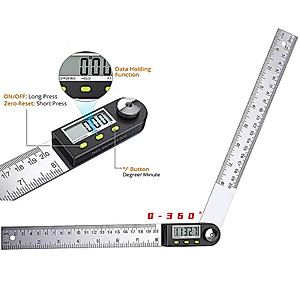 Digital and Analog protractors,Angle Protractor,Angle Finder,Digital Display Angle Ruler Protractor Woodworking Ruler Angle 360degrees+ 180 Degrees Adjusting Semicircle Divider Protractor Angle Ruler