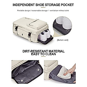 VECAVE Large Carry On Backpack for Women,Airline Approved Travel Backpack Flight Approved,Waterproof 15.6 Inch Laptop Backpack with Shoe Compartment Casual Daypack Backpacks Beige