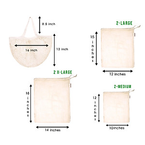 Reusable Produce Bags, Washable, Mesh Bags for Vegetables, Organic Mesh Produce Bags Cotton, Vegetable Storage Bags for Refrigerator Keep Fresh, Produce Storage Bag Set of 6(4 Mesh+2 String bags)