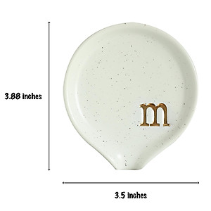 COLLECTIVE HOME - Ceramic Coffee Spoon Rest, Monogram Ceramic Spoon Holder, 3.8 Inches Coffee Spoon Holder, Mini Teaspoon Rest, Small Spoon Holder for Stove Coffee Bar (m)
